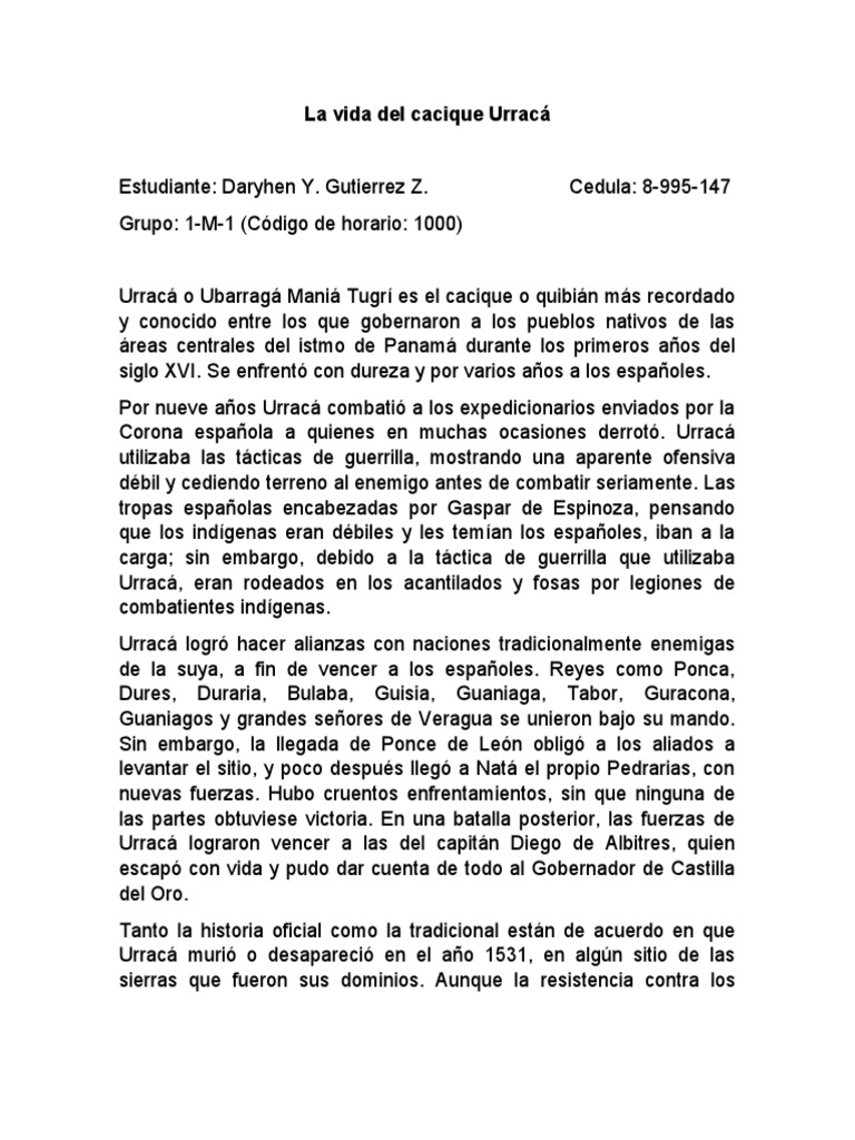 Vida y resistencia del cacique Urracá | PDF