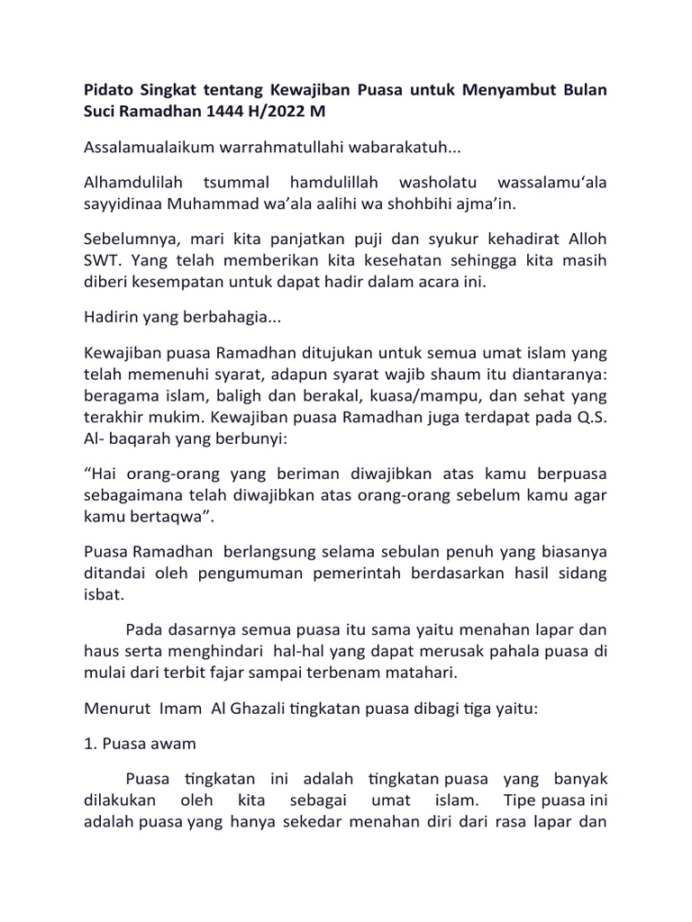 CANDRA Pidato Singkat Tentang Kewajiban Puasa Untuk Menyambut Bulan ... CANDRA Pidato Singkat Tentang Kewajiban Puasa Untuk Menyambut Bulan ...