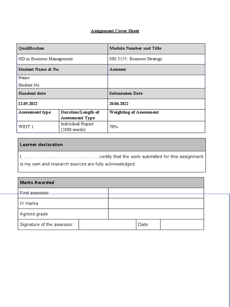 Assignment Cover Sheet | PDF | Strategic Management | Turnitin