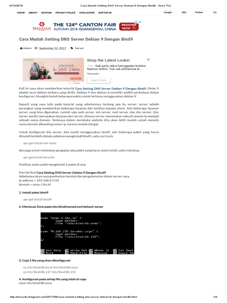 Cara Mudah Setting DNS Server Debian 9 Dengan Bind9 - Zona TKJ | PDF | Griya & Taman | Komputer