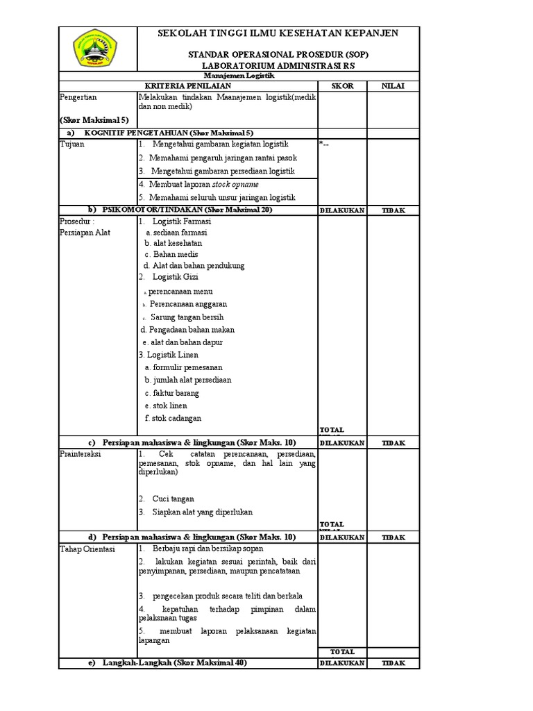 Format SOP Manajemen Logistik | PDF
