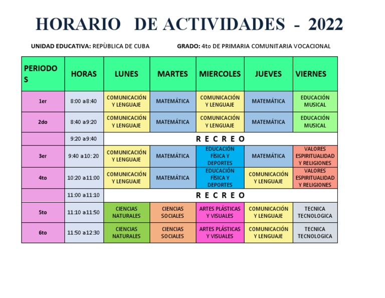 Horario Escolar | PDF