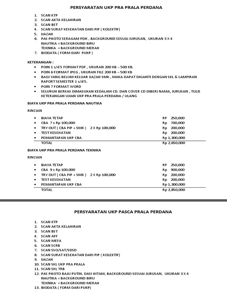 Persyaratan Ukp Pra Prala Dan Pasca Prala | PDF
