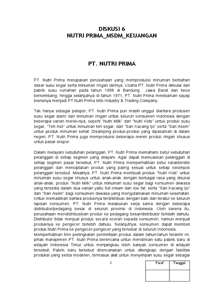 Diskusi 6 - Nutri Prima - MSDM - Keuangan | PDF