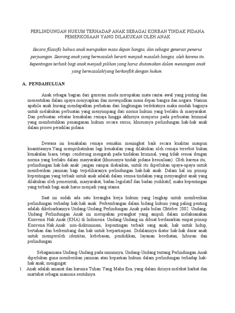 Perlindungan Hukum Terhadap Anak Sebagai Korban Tindak Pidana Pemerkosaan Yang Dilakukan Oleh ...