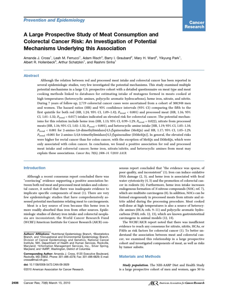 A Large Prospective Study of Meat Consumption and Colorectal Cancer ...