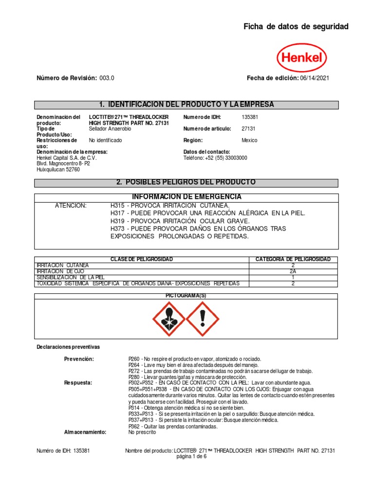 MSDS Loctite 271 | PDF