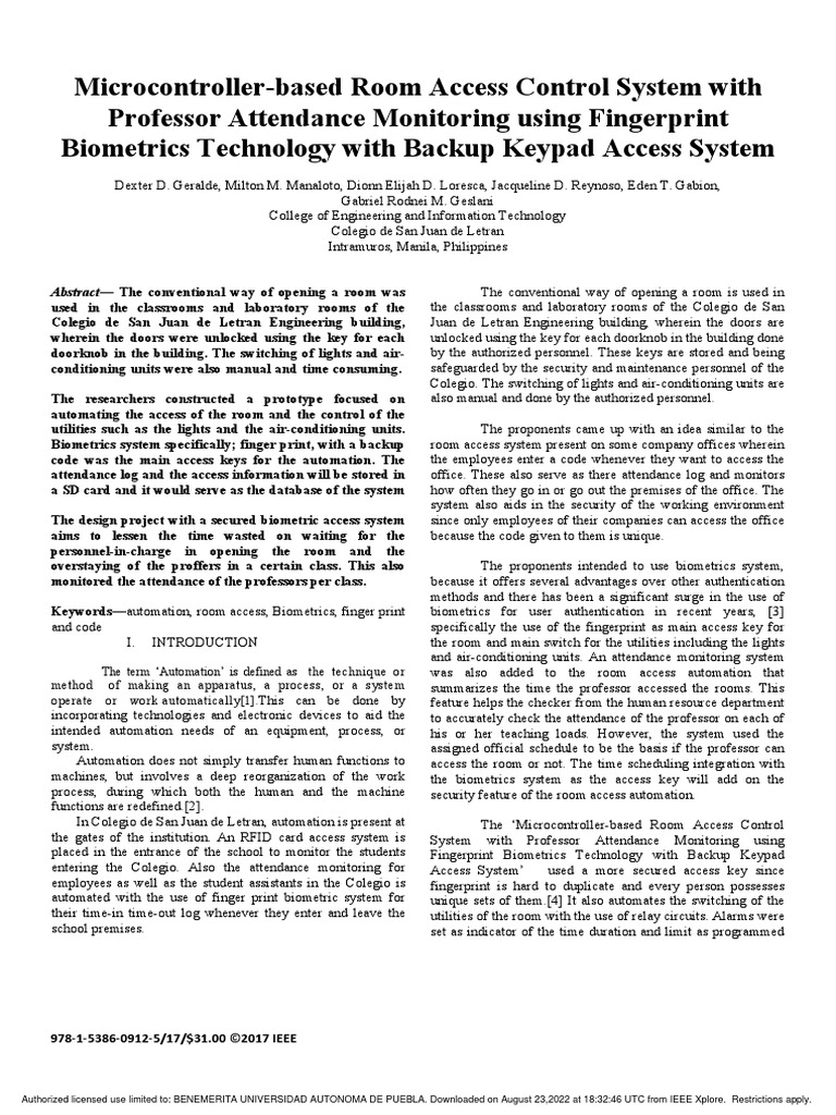 Microcontroller Based Room Access Control System With Professor Attendance Monitoring Using