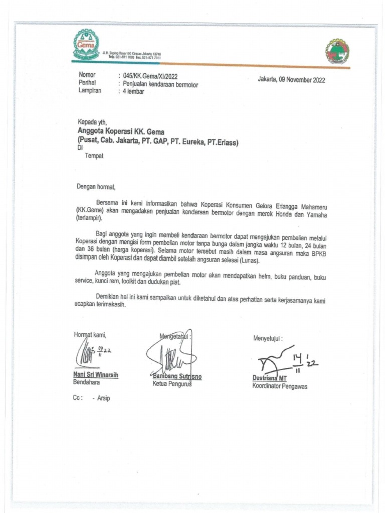 Surat Penjualan Kendaraan Bermotor (Nov'22) | PDF