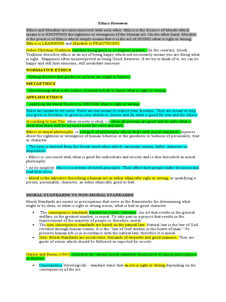 Ethics Reviewer | PDF | Morality | Relativism