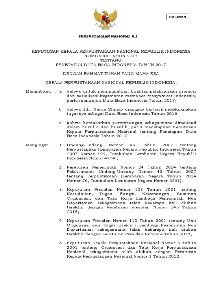 SK 44 2017 Duta Baca Indonesia 2017 | PDF