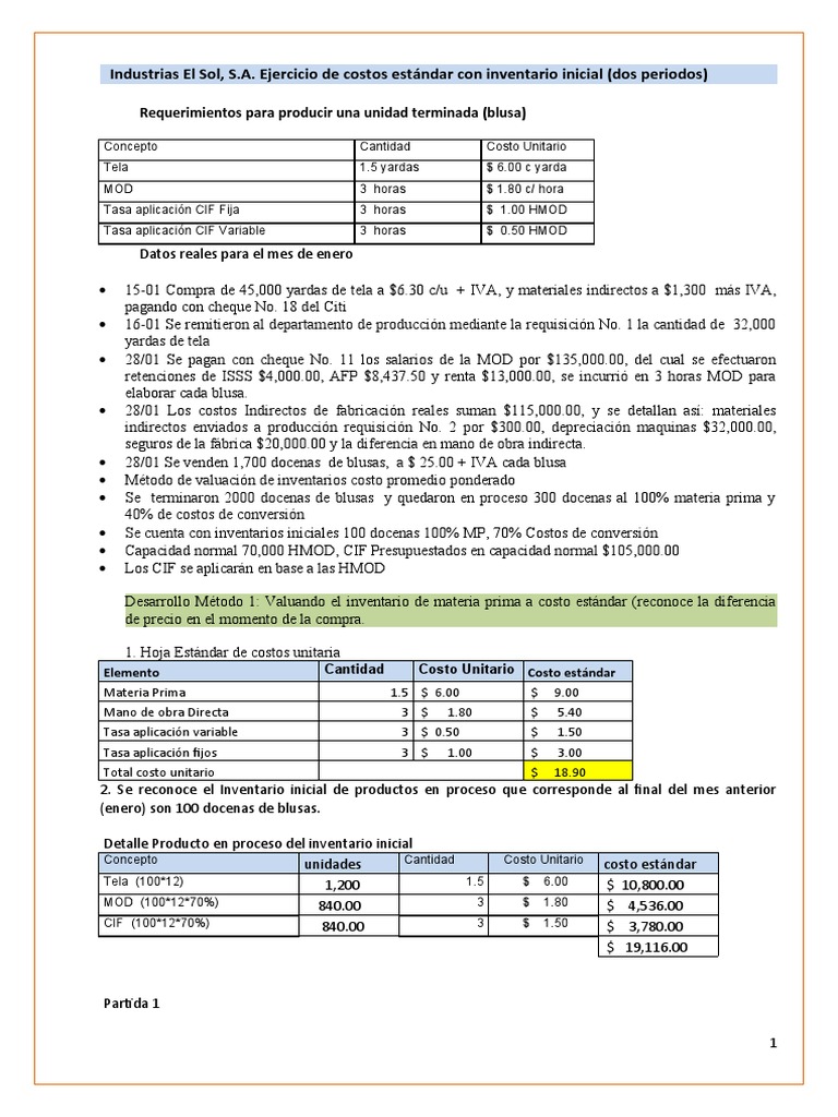 Ejercicio de Costos Estándar Con Inventario Inicial P | PDF | Inventario | Salario