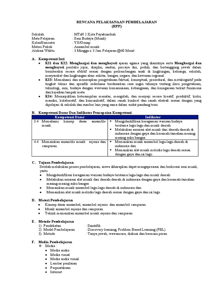 RPP 4 Seni Musik | PDF