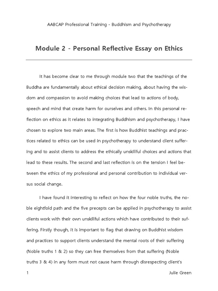 Module 2 Personal Reflection On Ethics Student Essay | PDF