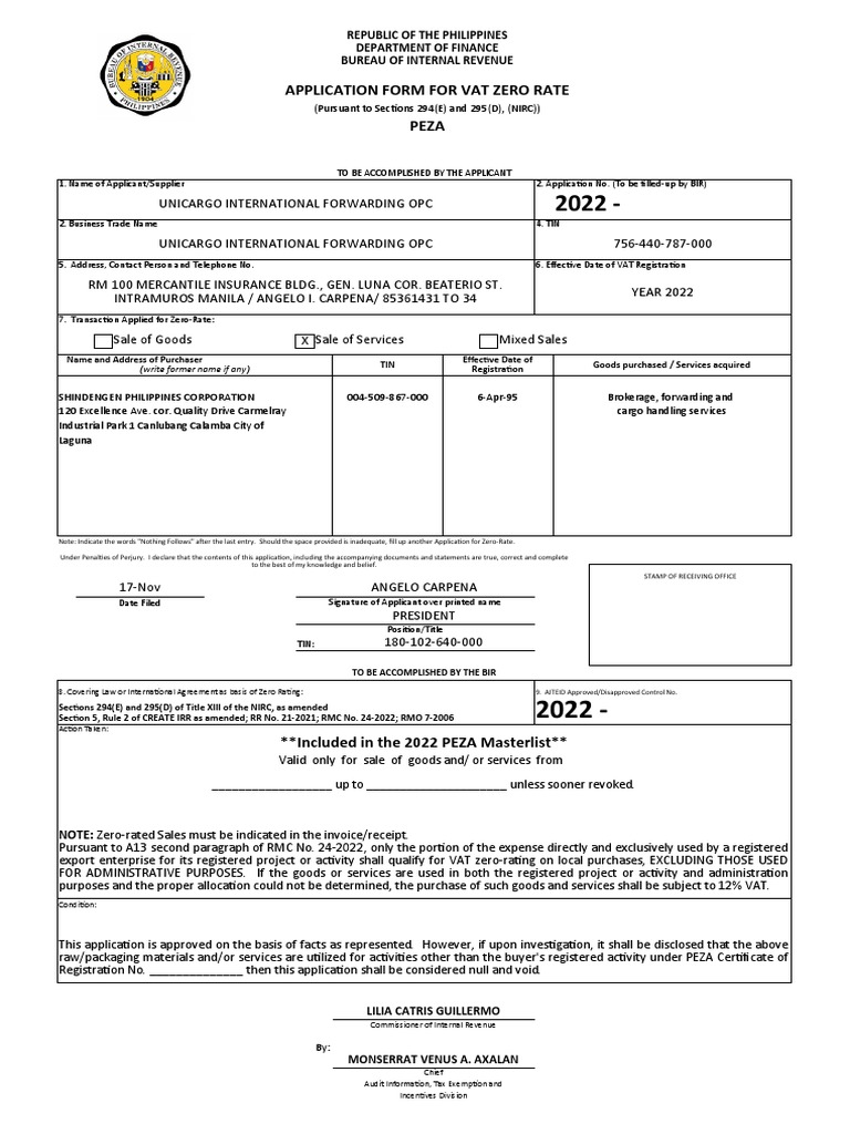 PEZA Vat-Zero Rating Application & Requirements | PDF