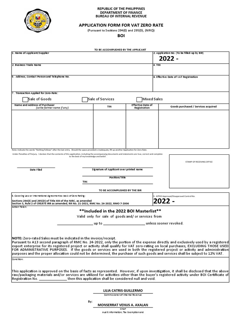 Application for VAT Zero-Rating for BOI-Registered Exporters | PDF ... Application for VAT Zero-Rating for BOI-Registered Exporters | PDF ...