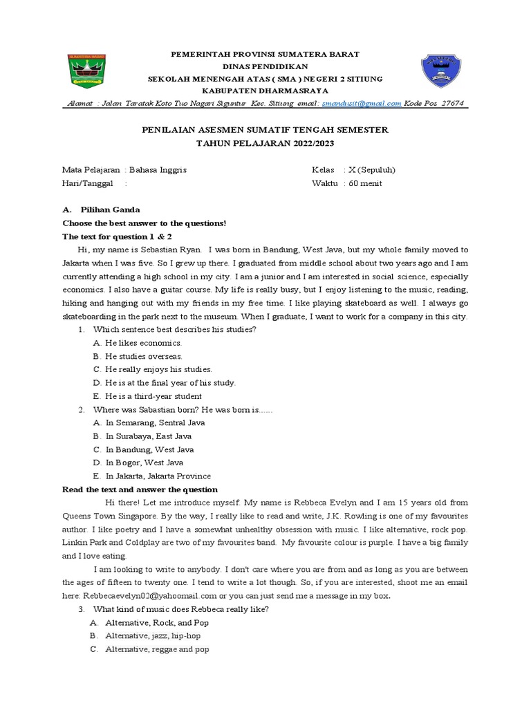 Form Soal PTS X | PDF