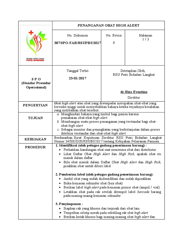 Sop Penanganan Obat High Alert | PDF | Pengembangan Diri | Kesehatan Holistik