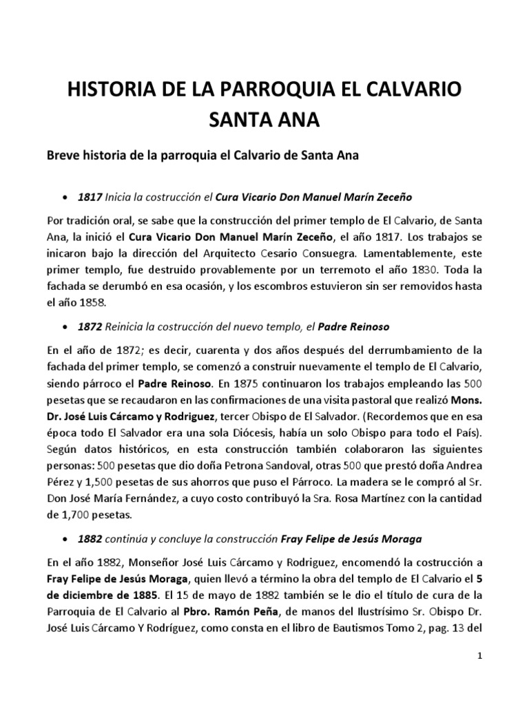 Historia de la Parroquia El Calvario | PDF