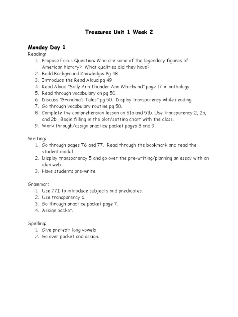 Treasures Unit 1 Week 2 Overview | PDF | Reading Comprehension | Semiotics