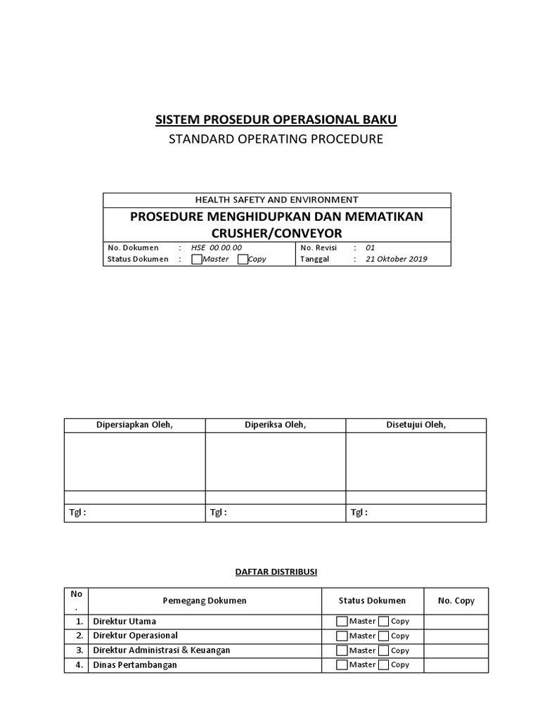 Sop - Prosedure Menghidupkan Dan Mematikan Conveyor | PDF