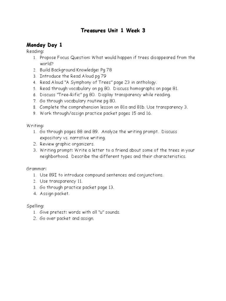 5th Grade Treasures Unit 1 Week 4 | PDF | Reading Comprehension | Semiotics