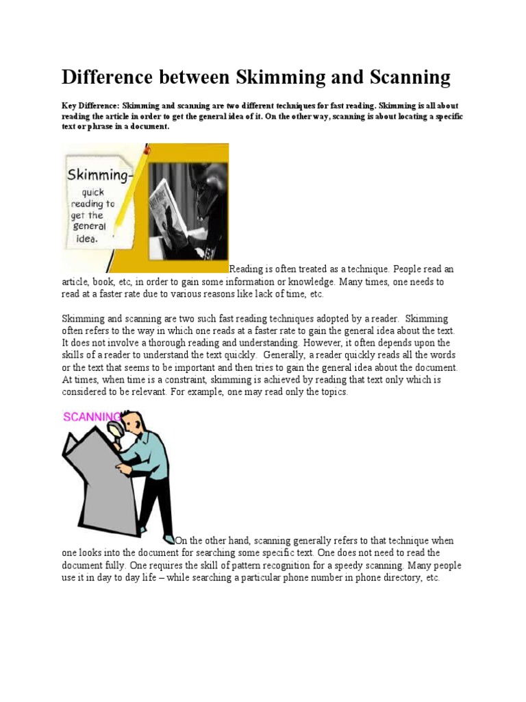 Difference Between Skimming and Scanning 1 | PDF