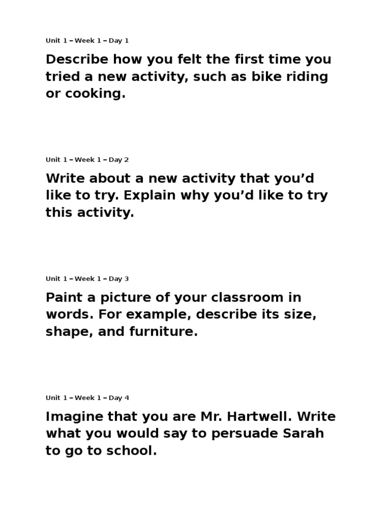 3rd Grade Weekly Writing Prompts | PDF | Paragraph