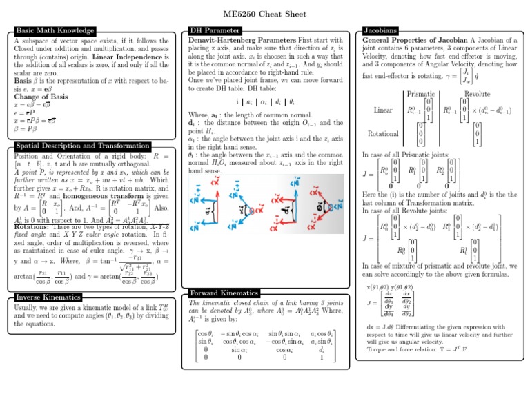 Robot Mechanics Cheatsheet | PDF | Euclidean Vector | Rotation Around A Fixed Axis