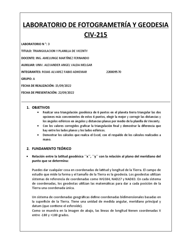 Laboratorio 3 Geodesia 2 2022 Fabio . | PDF | Geodesia | Geometría