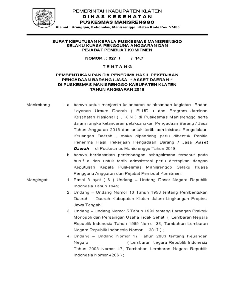 SK Pphp-Asset-Danakapitasi. - Mro | PDF