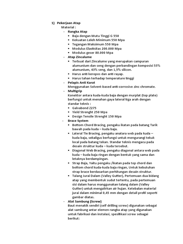 RKS Pekerjaan Atap Baja | PDF
