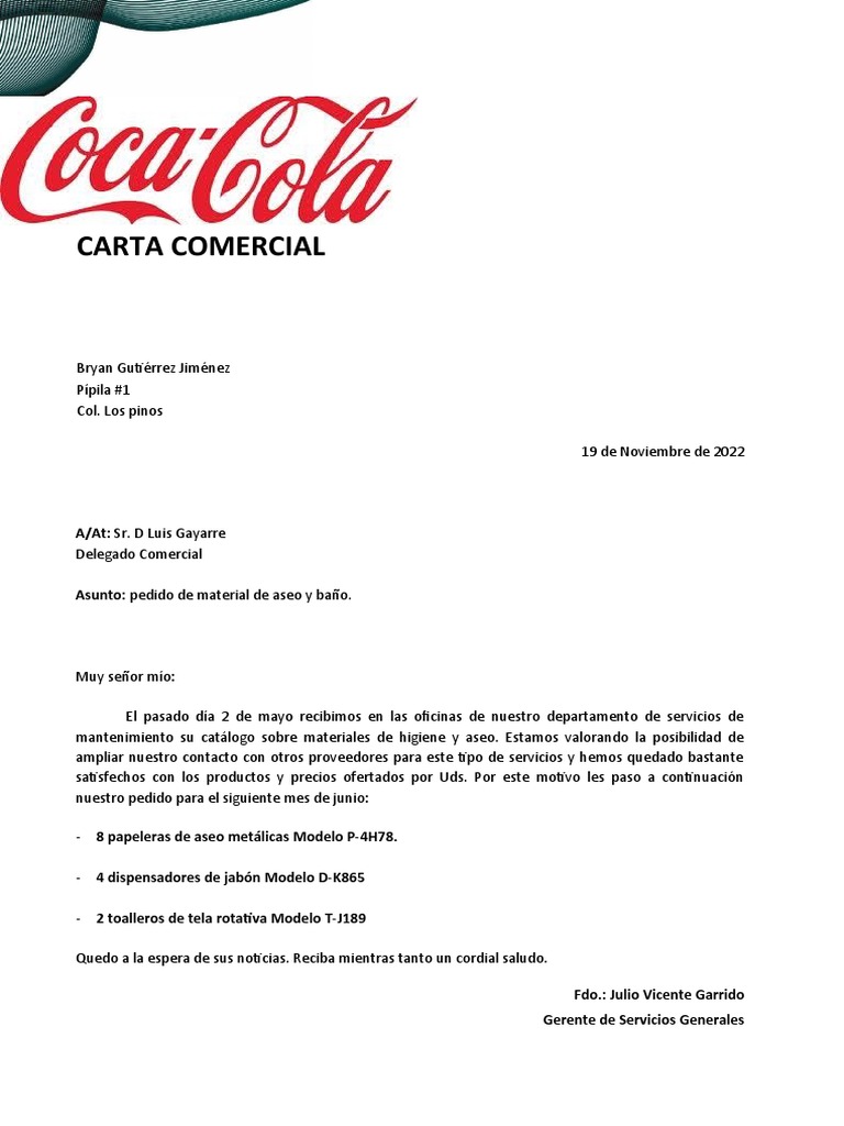 Carta De Pedido Usar Laboratorio/carta De Pedido Ejemplo