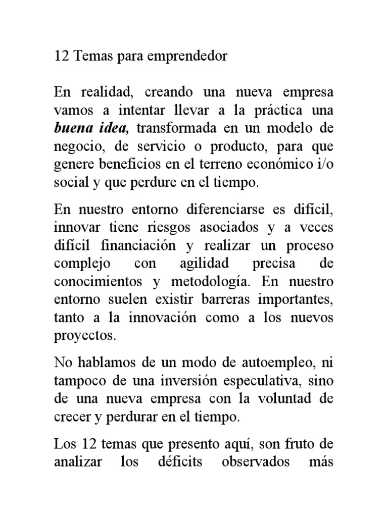12 Temas para Emprendedor | PDF | Iniciativa empresarial | Diseño