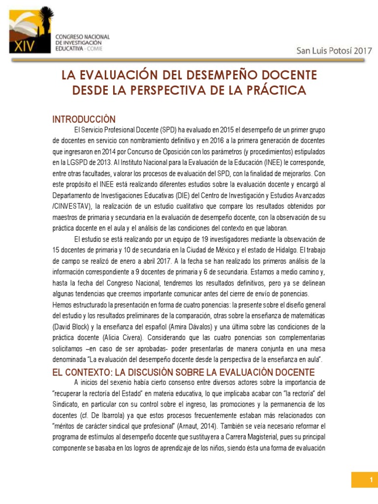 La Evaluación Del Desempeño Docente Desde La Perspectiva de La Práctica ...