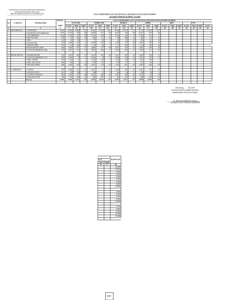Kepesertaan, Rujukan, Kunjungan, Penerimaan Bpjs FKTP Jajaran | PDF