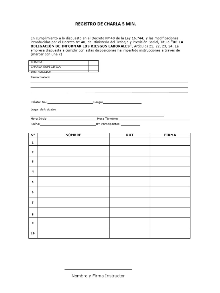 Formato Charla 5 Minutos | PDF