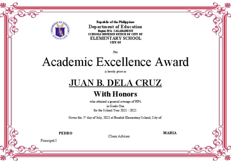 Academic Excellence Award: Juan B. Dela Cruz | PDF