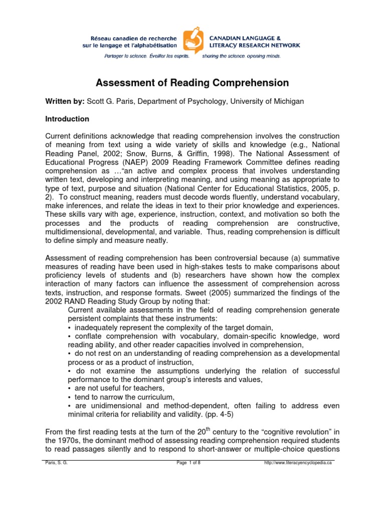 Assessment of Reading Comprehension 2 | PDF | Reading Comprehension ...