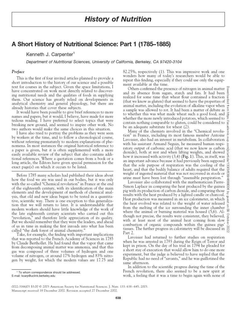 A Short History of Nutritional Science Part 1 (1785-1885) | PDF