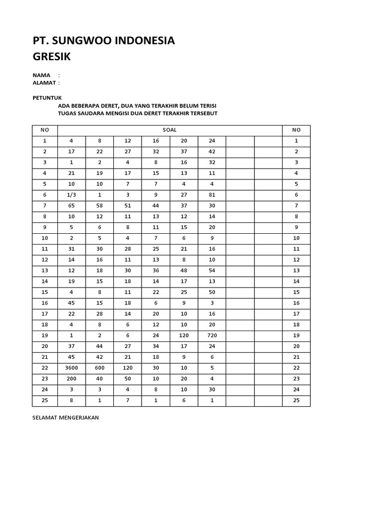 Tes Deret Angka | PDF