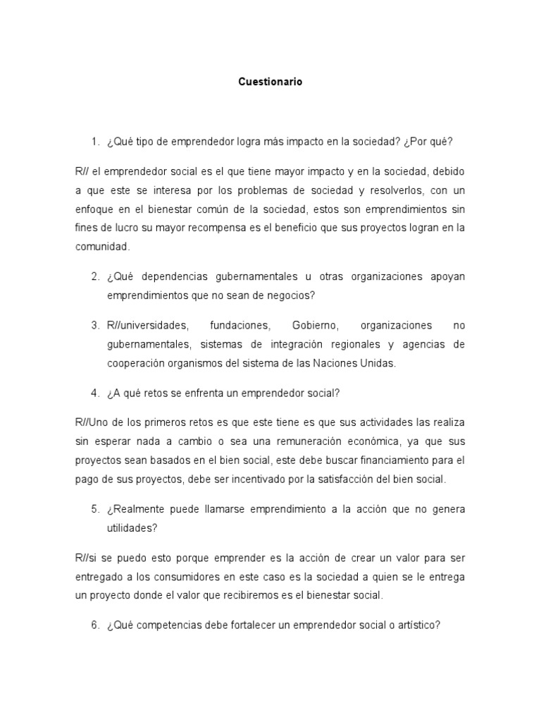 Cuestionario | PDF | Iniciativa empresarial | Business