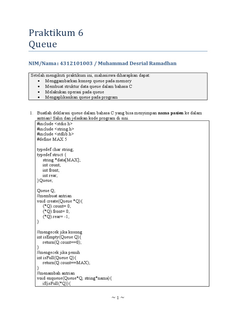 Praktikum Queue Struktur Data - Politeknik Negeri Batam | PDF | Komputer | Teknologi & Rekayasa