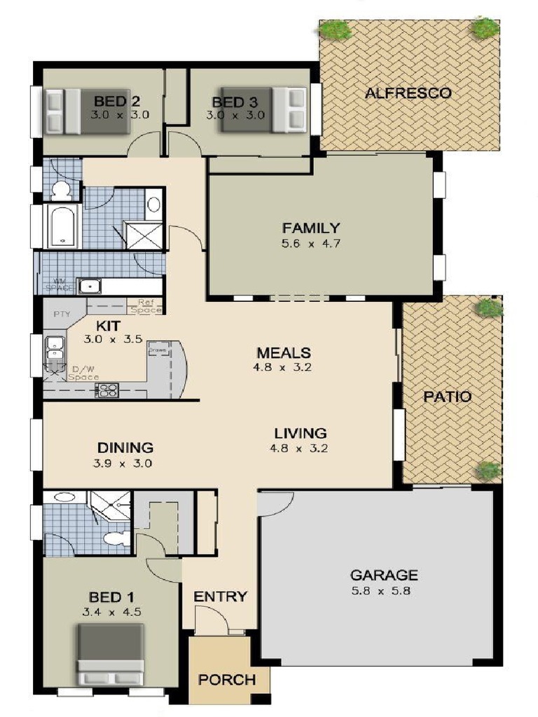 240 Meter SQ 3 Bedrooms House Plan With Patio and Alfresco | PDF