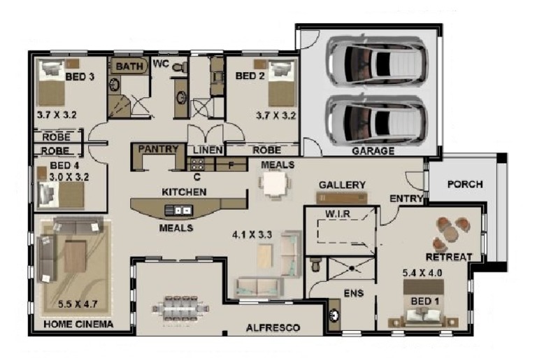 450 Square Meter Four Bedrooms House Plan | PDF