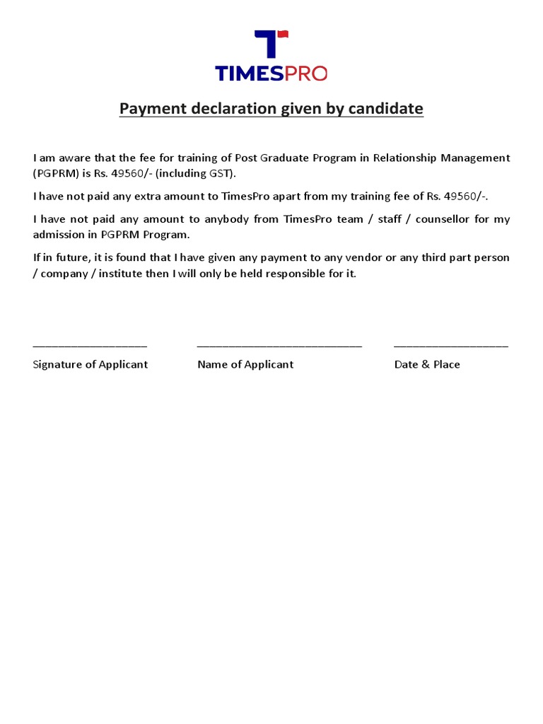 Payment Declaration | PDF | Career & Growth