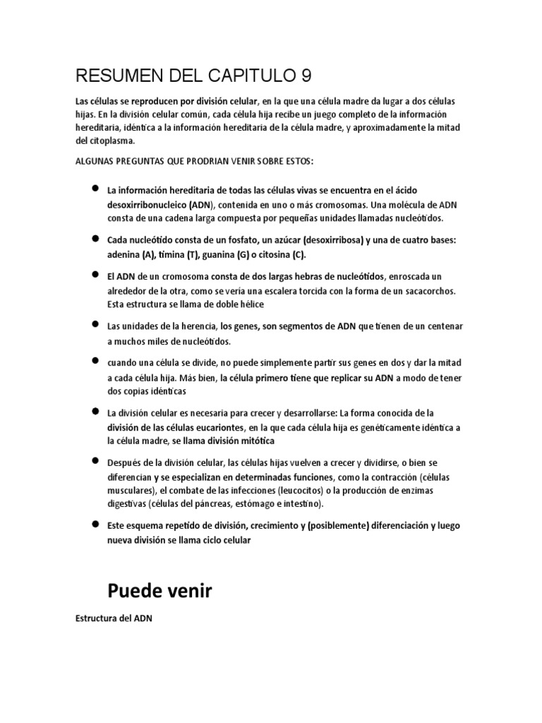 Resumen Del Capitulo 9 | PDF | Adn | Biología Celular)