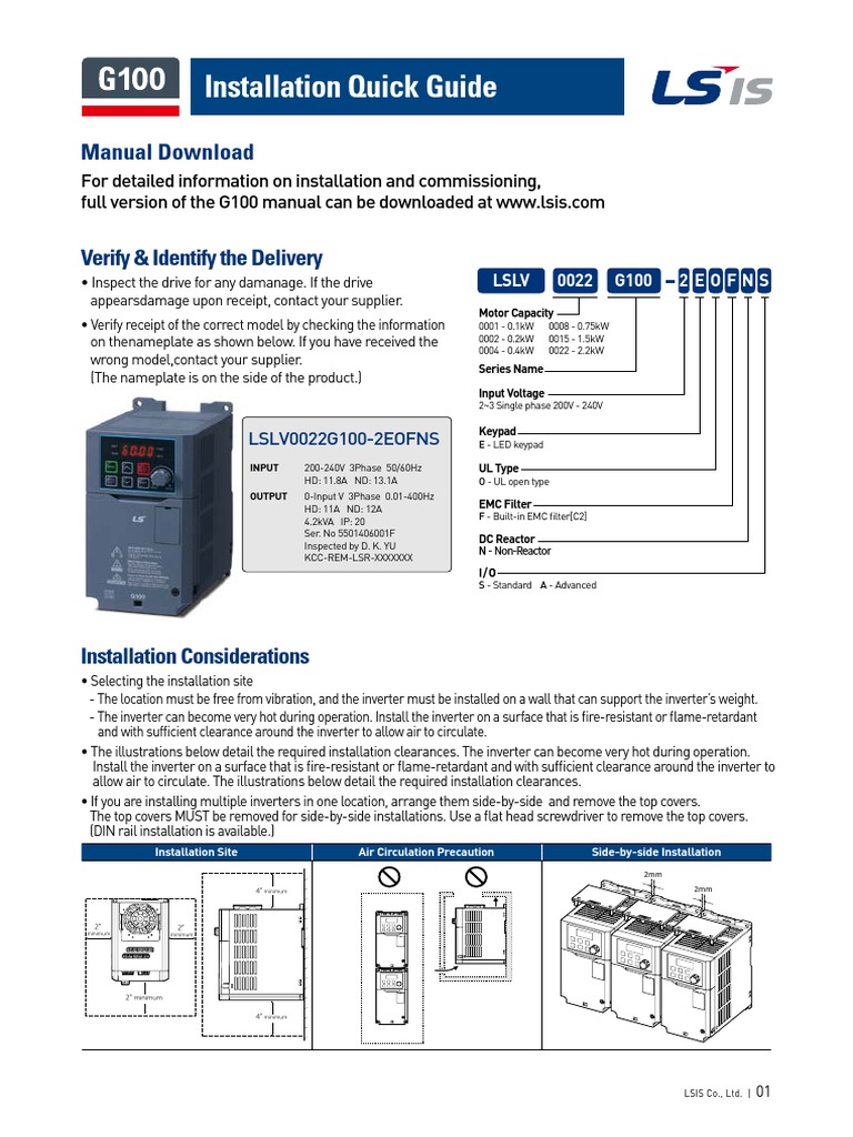 LS G100 Quick Setting | PDF | Electric Motor | Power Inverter