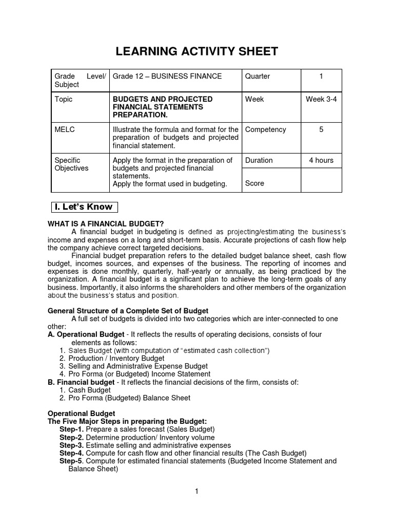 Grade 12 Budgeted Financial Statements | PDF | Balance Sheet | Debits ...