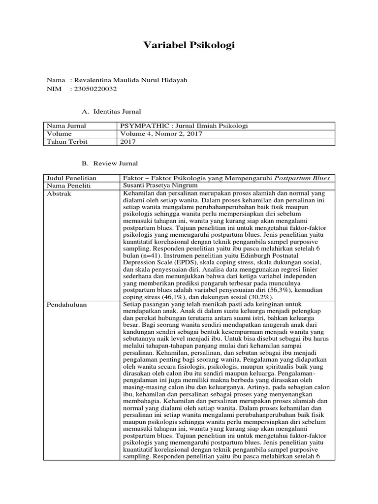 Variabel Psikologi Revalentina Maulida NH | PDF